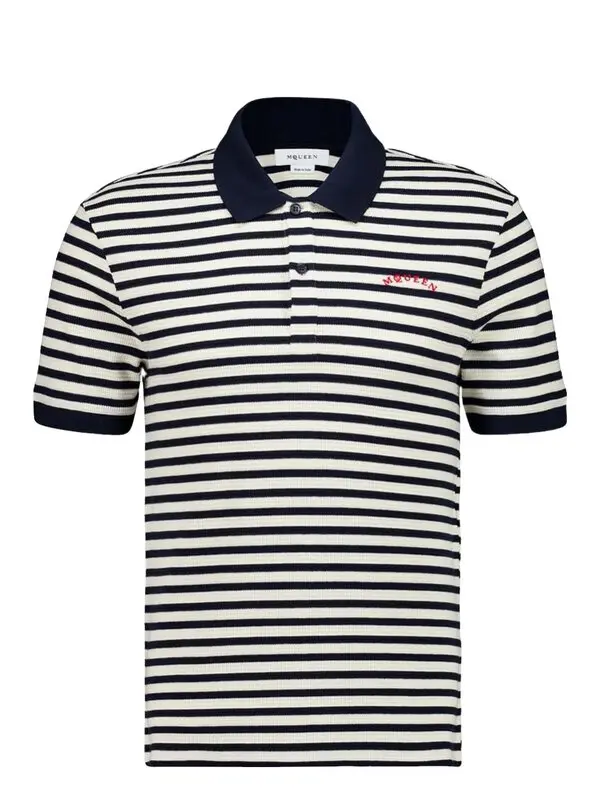 Alexander McQueen Short Sleeved Striped Polo Shirt - Ivory/navy