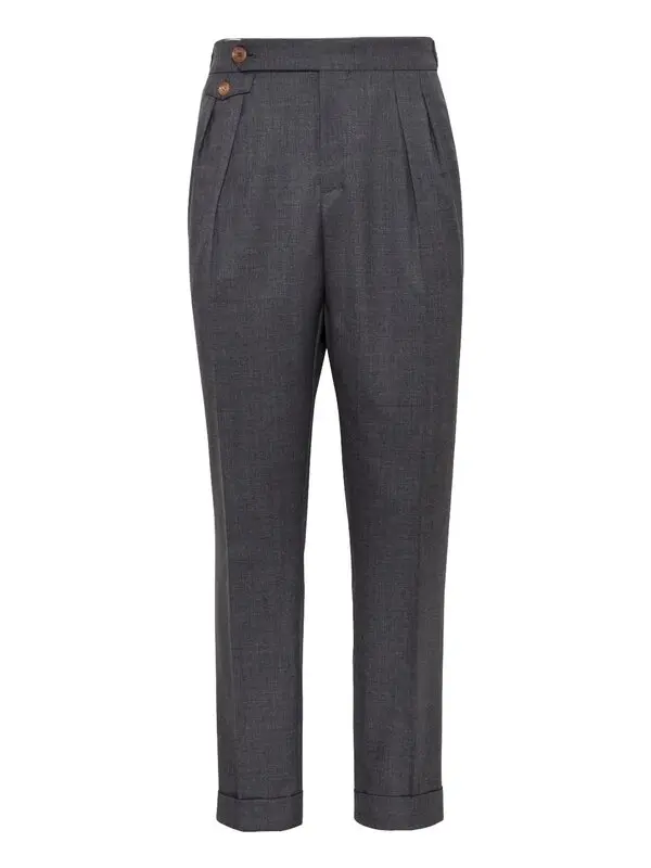 Brunello Cucinelli Pressed-crease Tapered Trousers - Black