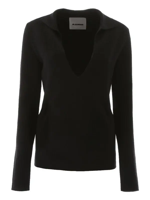 JIL SANDER V-neck Knitted Pullover - Black
