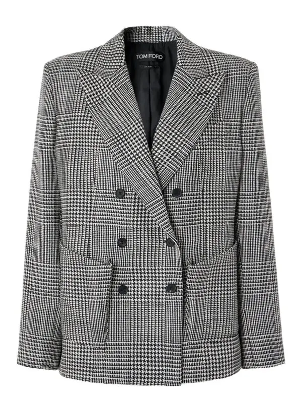 TOM FORD Double-breasted Plaid Suit Jacket - Gray