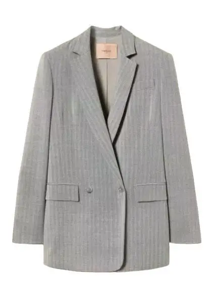 TWINSET Double-breasted Pinstriped Blazer - Gray