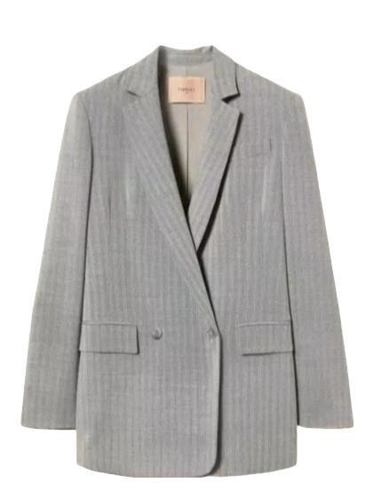 TWINSET Double-breasted Pinstriped Blazer - Light Gray