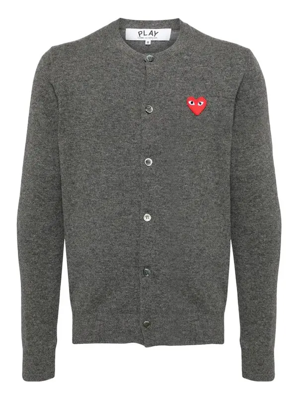 Play Comme Des Garcon Logo Patch Cardigan - Medium Gray
