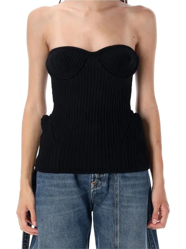 JEAN PAUL GAULTIER Rib Knit Bustier Top - Black