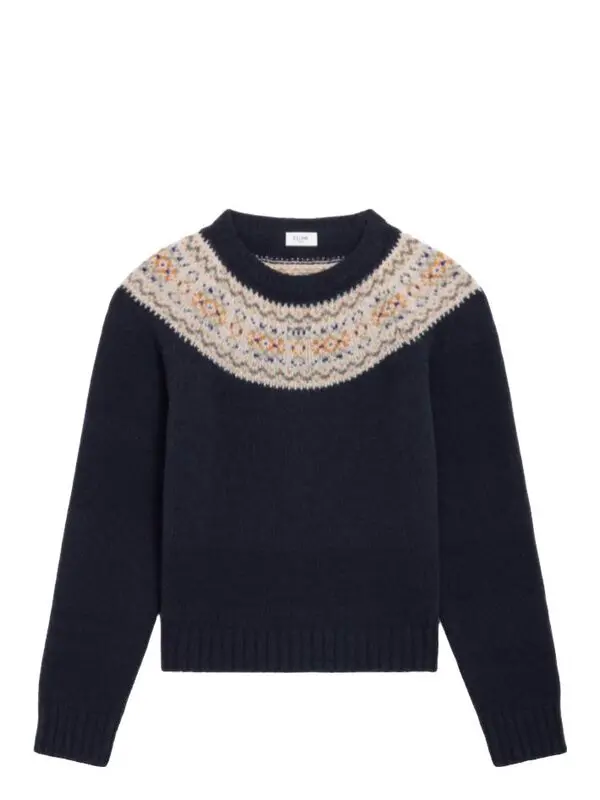 Celine Triomphe Fair Isle Wool Crewneck Sweater - Black
