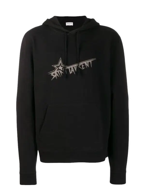 Saint Laurent Star Logo Print Hoodie - Black