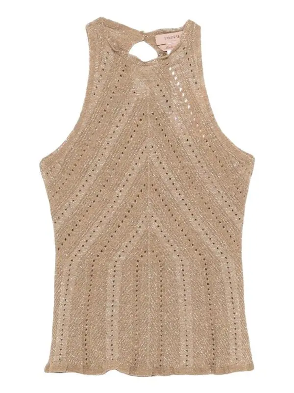 TWINSET Openwork Halterneck Knitted Top - Nude