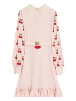 Valentino Garavani Embellished Cherry Long Sleeve Dress - Light Pink/cherry Red