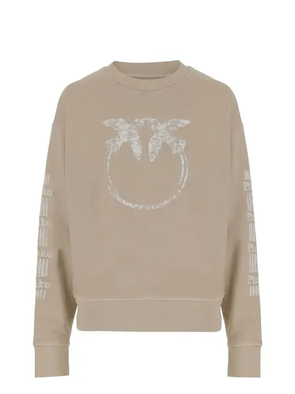 Pinko Crewneck Sweatshirt With Logo Detail - Beige