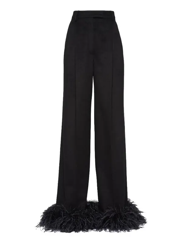Prada Feather-trimmed Wide-leg Trousers - Black