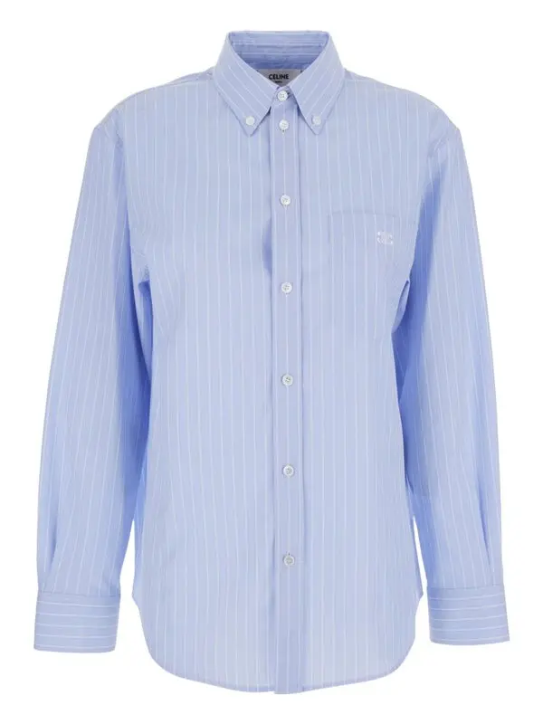 Celine Relaxed Fit Striped Cotton Poplin Shirt - No