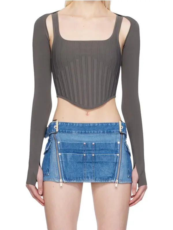 DION LEE Square Neck Vest With Detachable Sleeves - Mercury