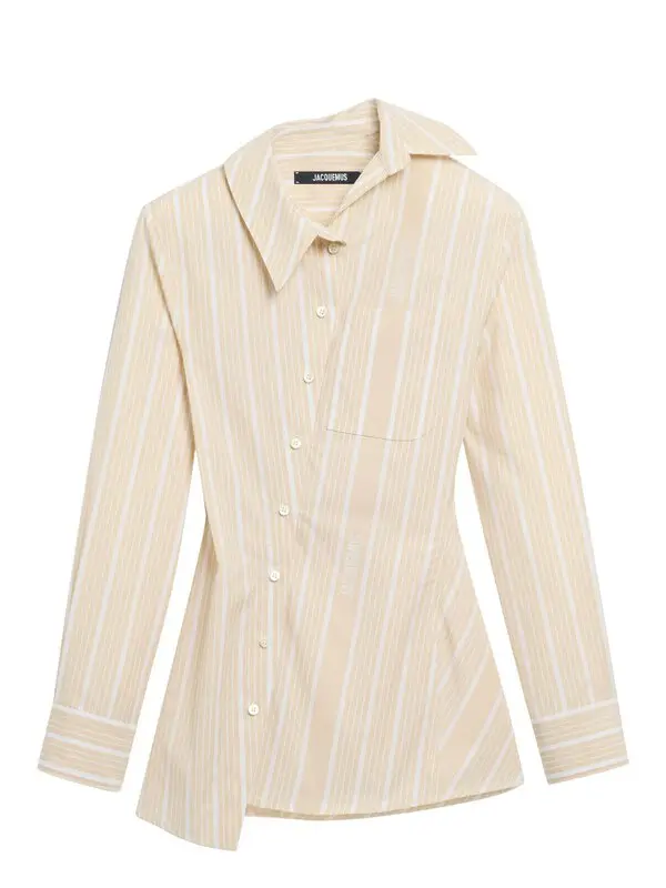 Jacquemus La Chemise Pablo Asymmetric Striped Shirt - Nude