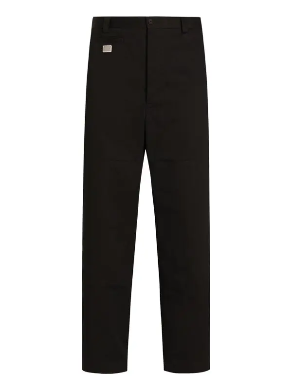Dolce & Gabbana Straight-leg Trousers With Logo Plaque - Black