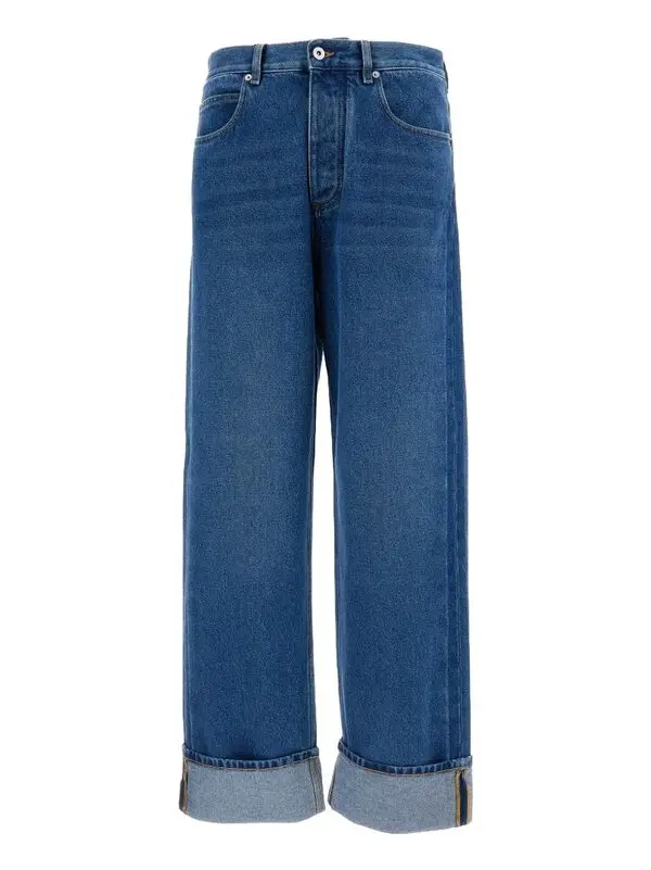 Bottega Veneta Wide Leg Turned-up Jeans - Medium Indigo