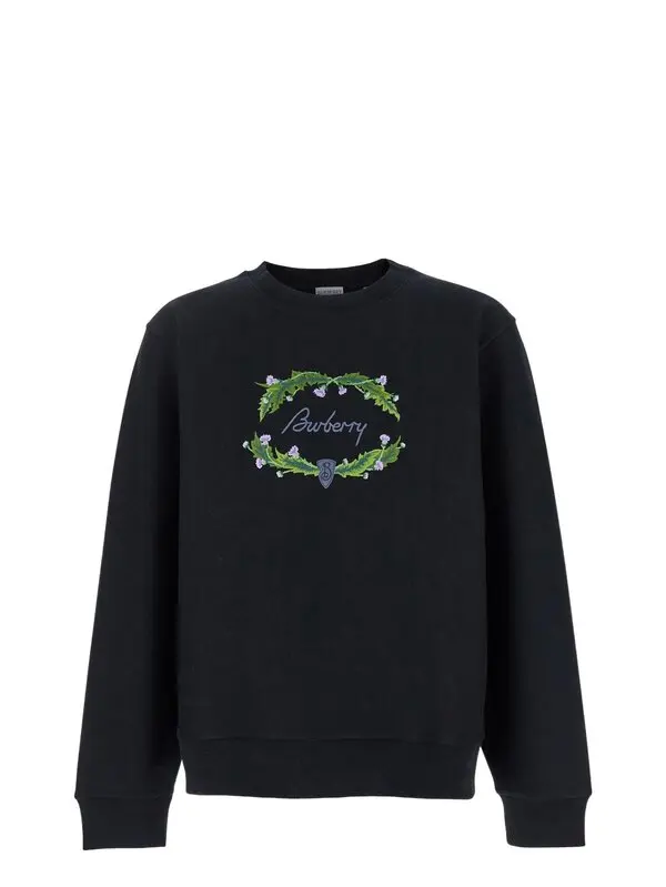 Burberry Logo Embroidered Crewneck Sweatshirt - Black