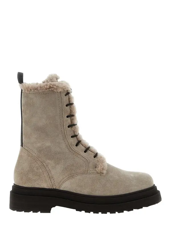 Brunello Cucinelli Shearling Lace-up Boots - Grey