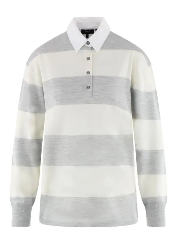 Theory Long Sleeve Striped Polo Top - Gray