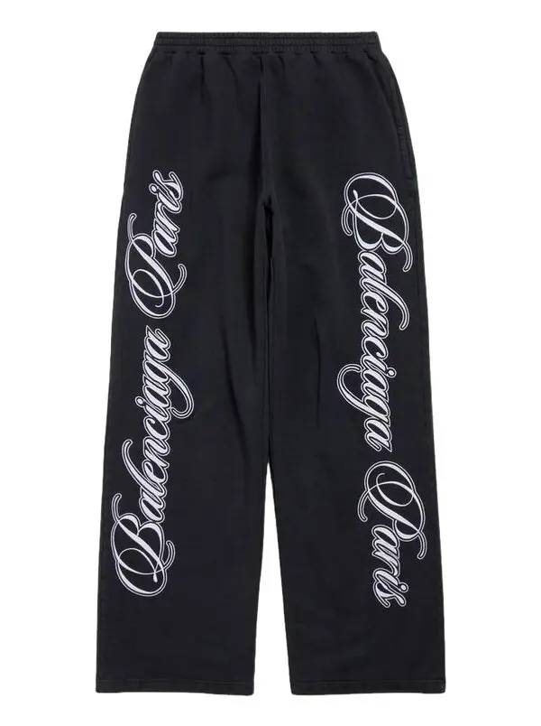 Balenciaga Baggy Cursive Logo Wide-leg Pants - Black