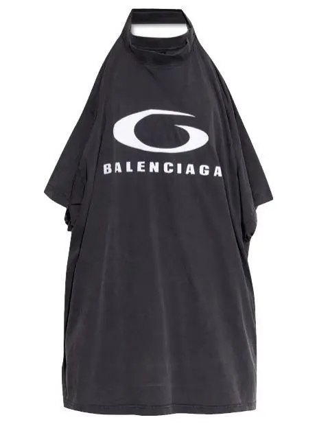 Balenciaga Printed Halterneck T-shirt Dress - Black