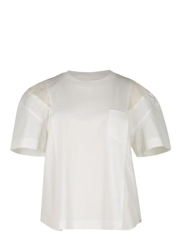 Sacai Poplin Jersey T-shirt With Round Neck And Short Sleeves - White