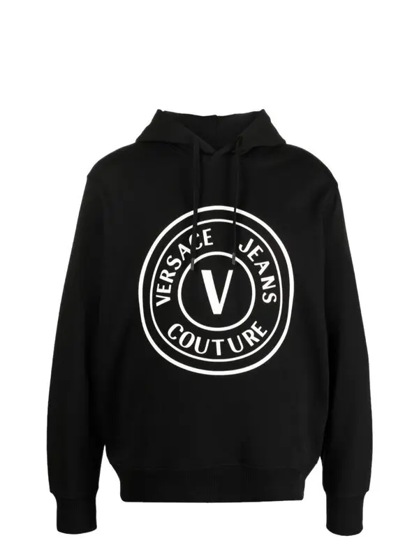 Versace Logo Printed Drawstring Hoodie - Black