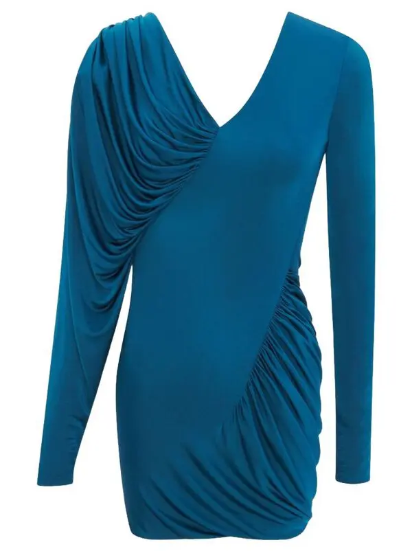 Saint Laurent Draped Long-sleeved Dress - Blue