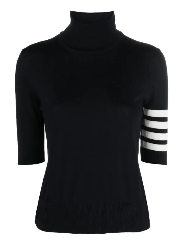 Thom Browne Roll Neck Knitted Jumper With Four Stripes Detail - Navy Blue