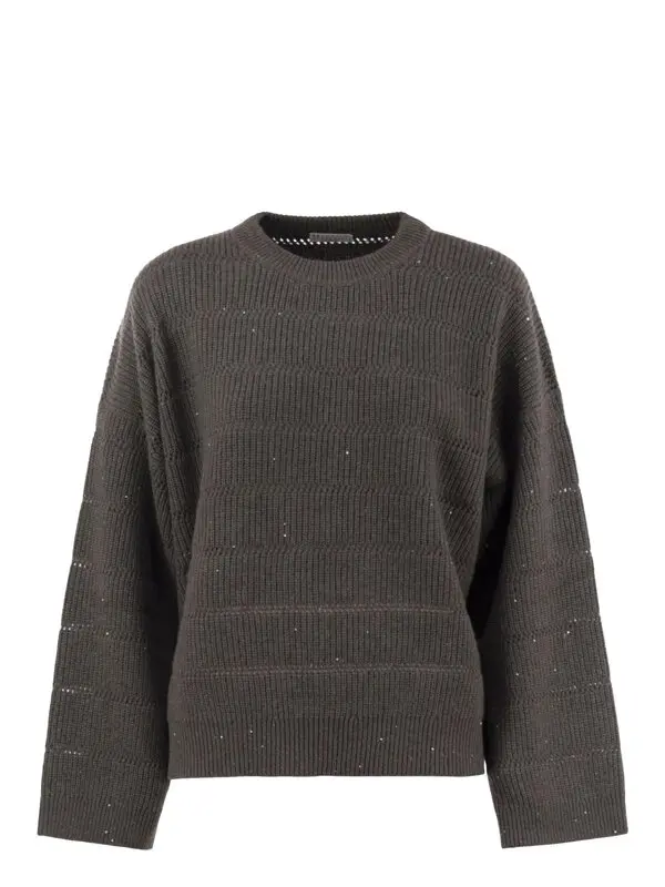 Brunello Cucinelli Long-sleeved Ribbed Sweater With Sequin Detail - No