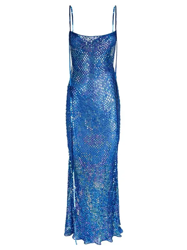 Attico Sequin Trumpet Hem Gown - Blue