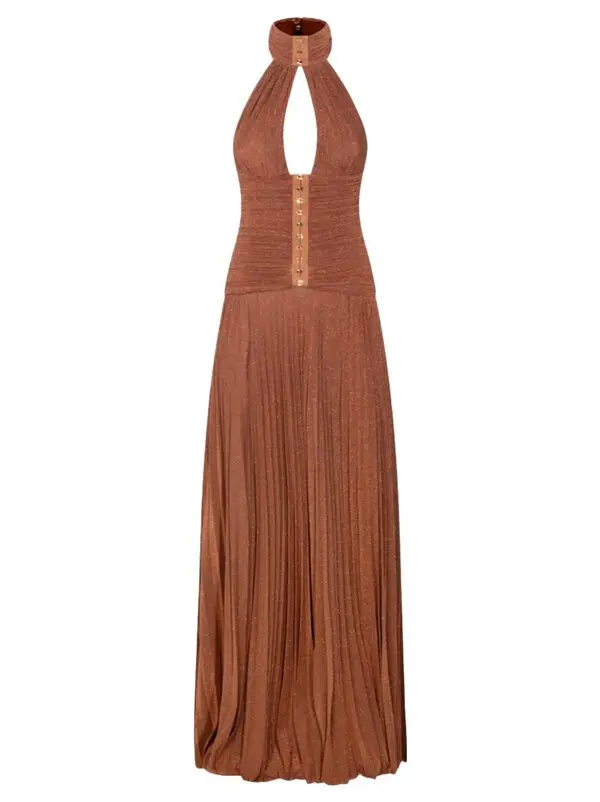 Elisabetta Franchi Lamé-effect Jersey Gown - Brown