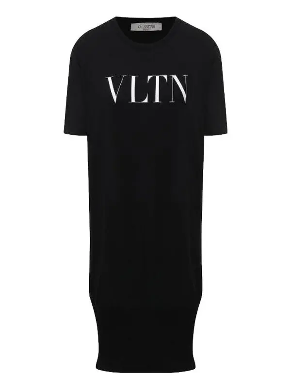 Valentino Garavani Vltn Logo Print T-shirt Dress - Black