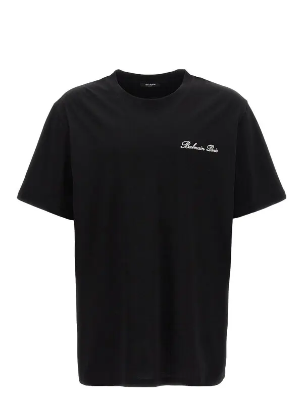Balmain Loose T-shirt With Signature Embroidery - Black