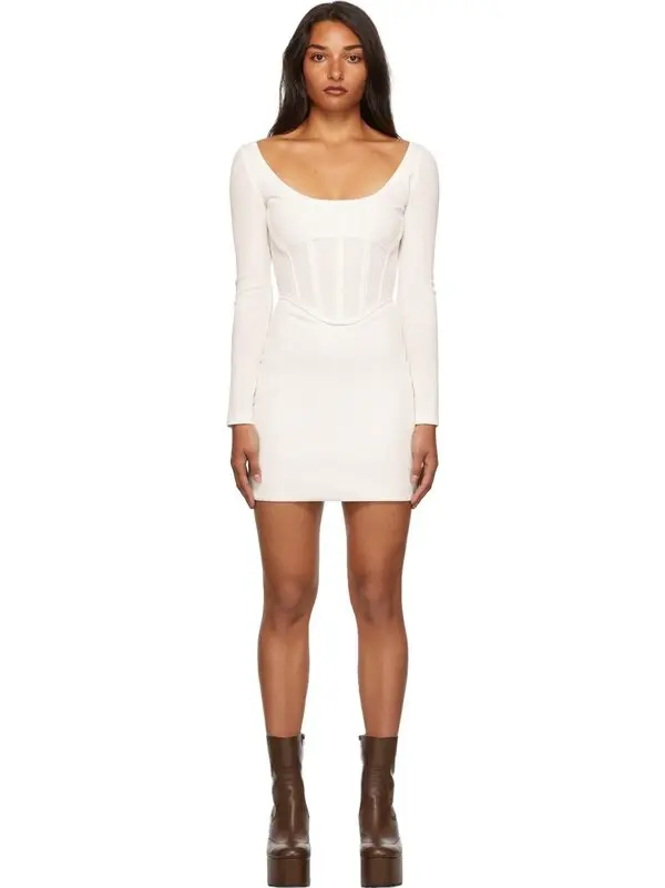 DION LEE Corset Mini Dress With Long Sleeves And Back Zipper - White