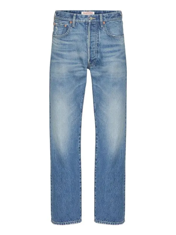 Valentino Garavani Logo Patch Straight Leg Jeans - Dark Denim
