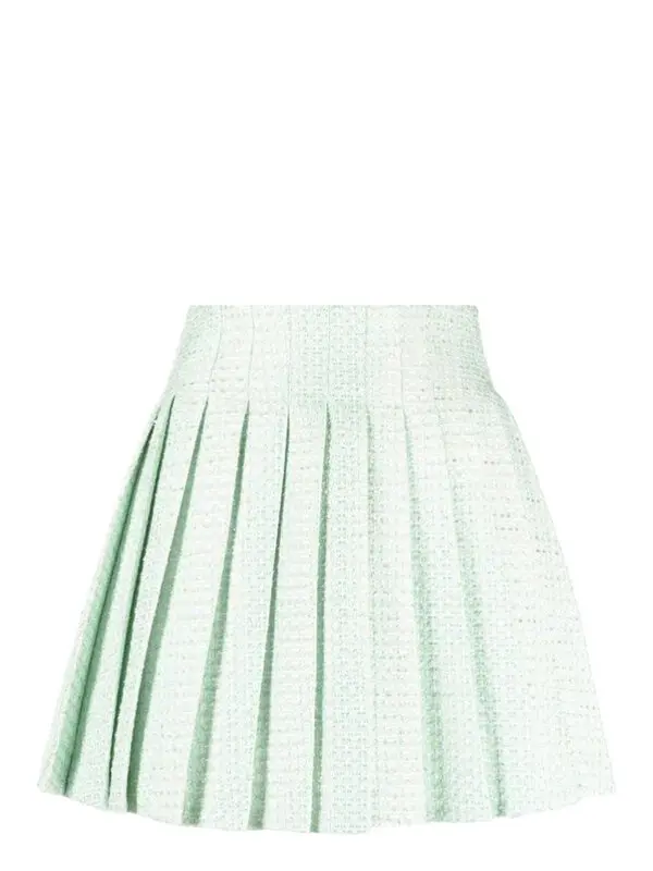 SELF-PORTRAIT High Waist Pleated Mini Skirt - Blue