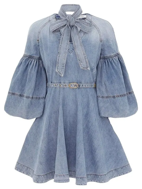 Zimmermann V-neck Dress With Detachable Belt And Cuffs - Sea Foam