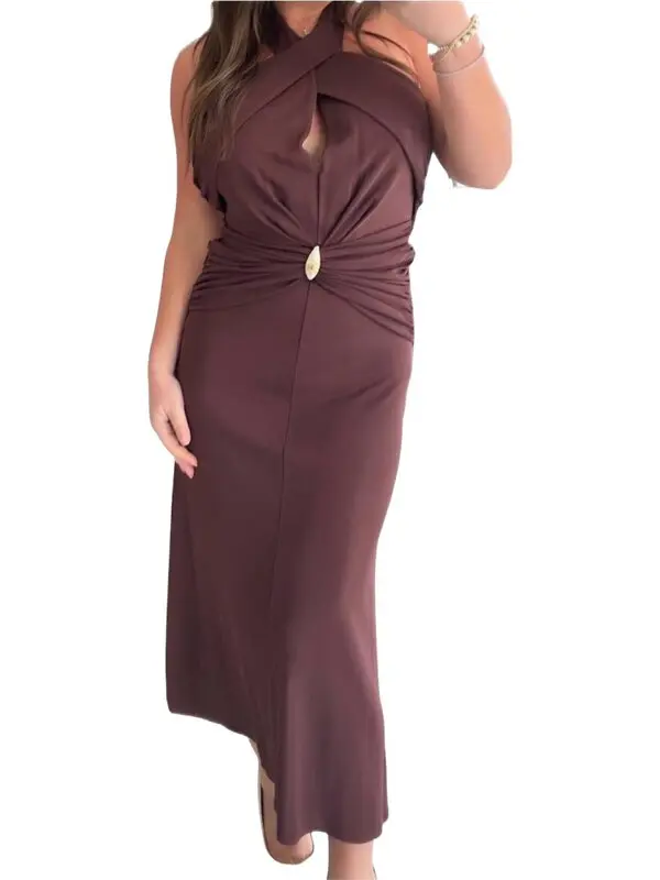 Elisabetta Franchi Sleeveless Halterneck Gown - Red