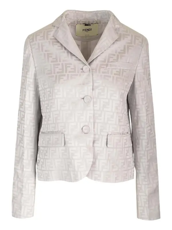 Fendi Single-breasted Ff Jacquard Satin Jacket - Nude