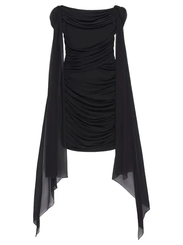 Givenchy Off-shoulder Draped Mini Dress With Fluffy Sleeves - Black