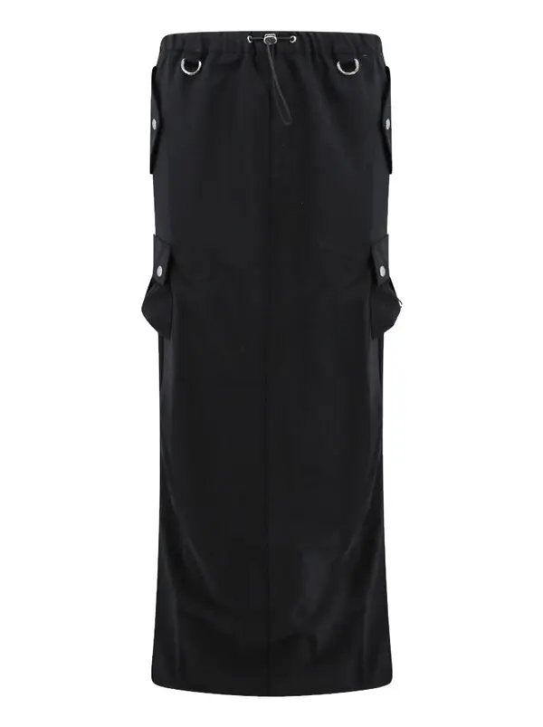 Coperni Drawstring Waist Midi Skirt With Covered Pockets And Label Badges - Black