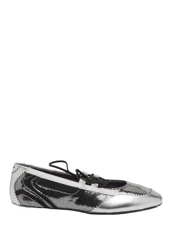 DIESEL® Lace-up Ballet Flats With Printed Logo Heel - Silver/black