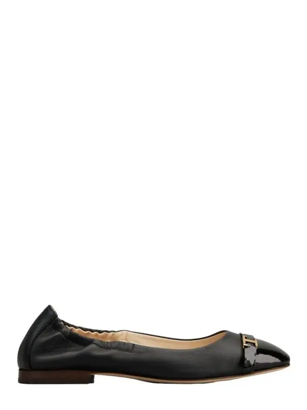 TOD'S Ballerina Flats With Gold Logo Detail - Black