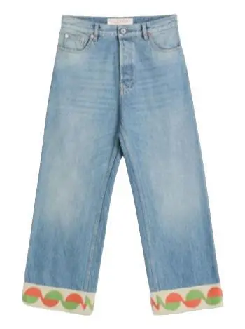 Valentino Garavani Logo Patch Wide Leg Jeans - Blue