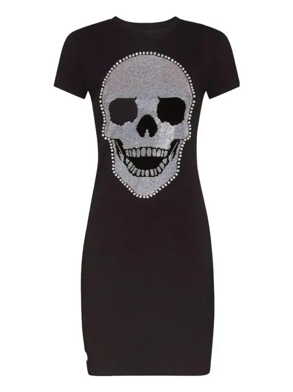 Philipp Plein Skull Embellished T-shirt Dress - Black