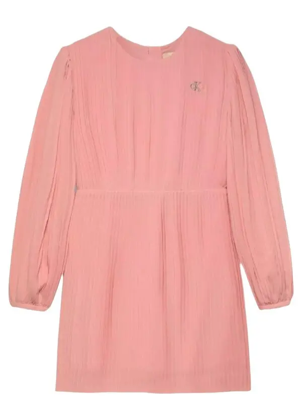 Calvin Klein Pleated Mini Dress With Round Neck And Long Sleeves - Pink