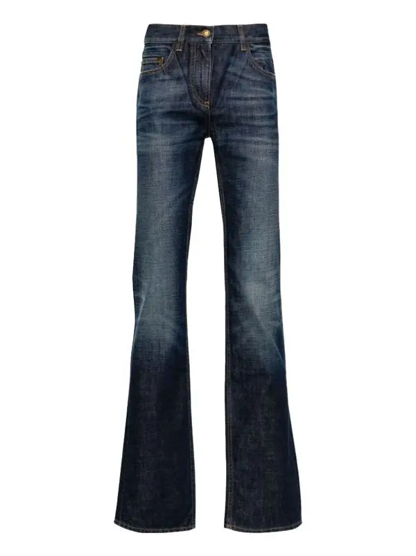 Palm Angels Logo Embroidered Whiskering Effect Jeans - Black