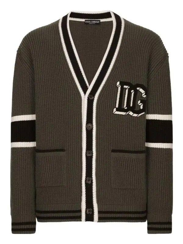 Dolce & Gabbana Dg Logo Patch Rib-knitted Cardigan - Green