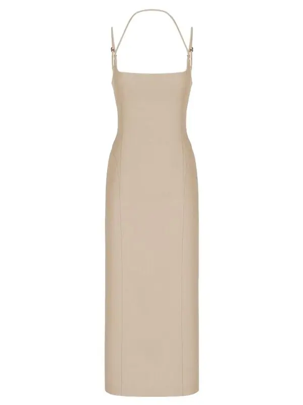 Attico The Gabardine Square Neck Midi Dress - Nude