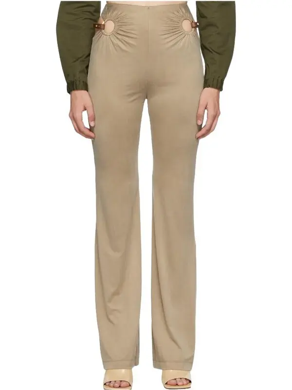 DION LEE Khaki Cut-out Flared Trousers - Nude